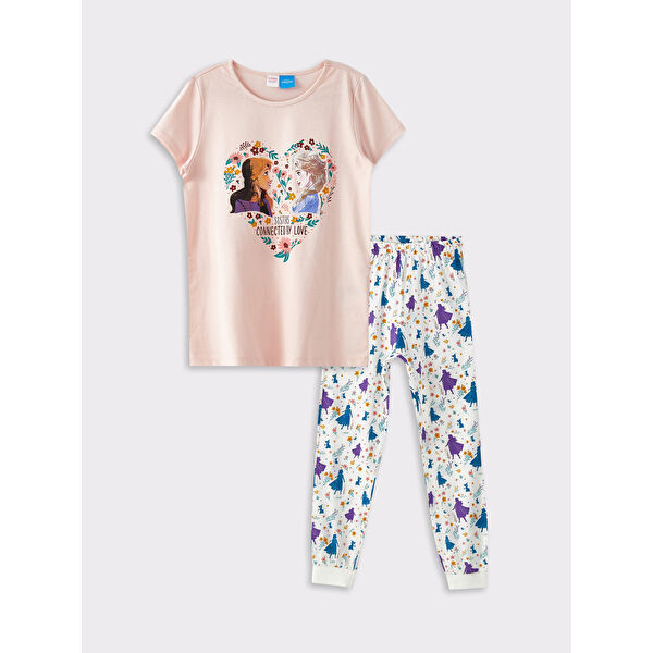 Bisiklet Yaka Frozen Baskılı Kısa Kollu Kız Çocuk Pijama Takımı