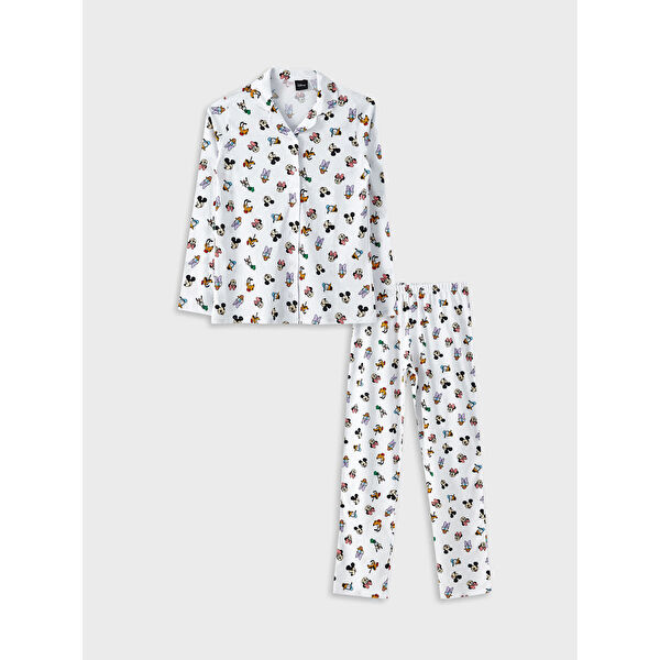 Gömlek Yaka Disney Baskılı Uzun Kollu Kız Çocuk Pijama Takımı