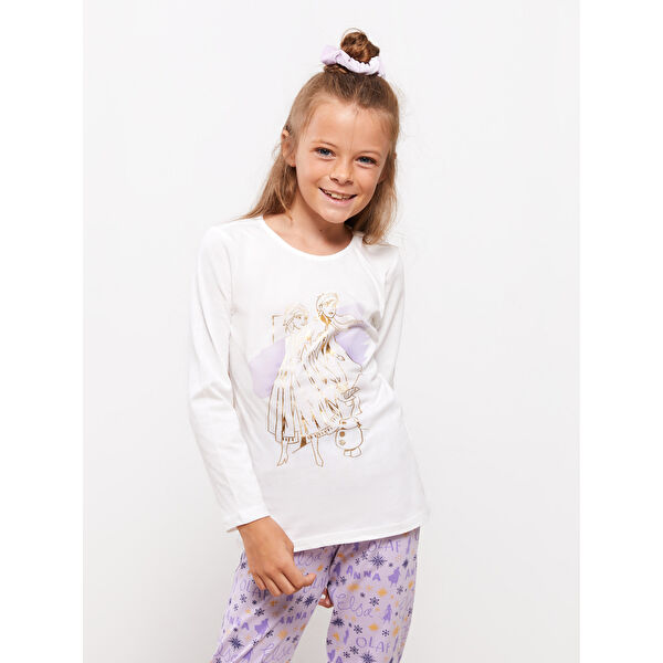 Bisiklet Yaka Elsa Baskılı Uzun Kollu Kız Çocuk Pijama Takımı