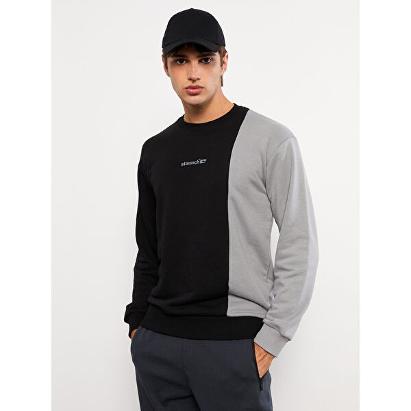 Bisiklet Yaka Uzun Kollu Renk Bloklu Erkek Sweatshirt