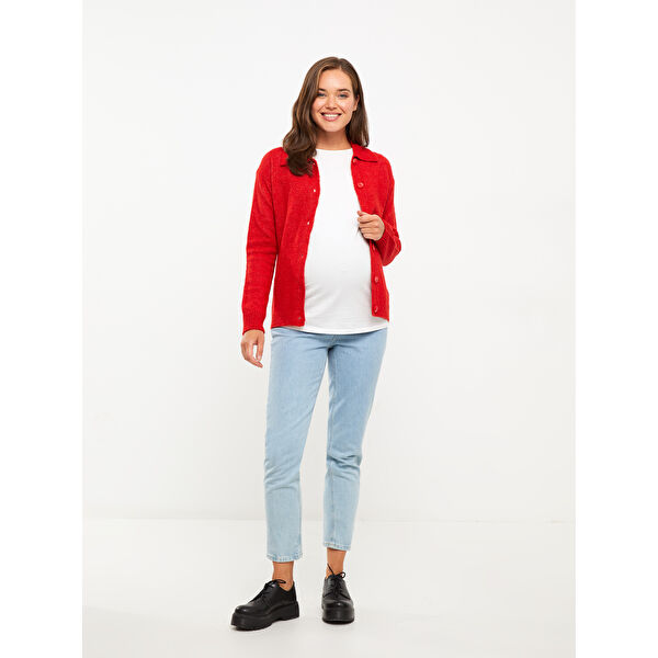 Polo Yaka Düz Uzun Kollu Hamile Triko Hırka Polo Yaka Düz Uzun Kollu Hamile Triko Hırka