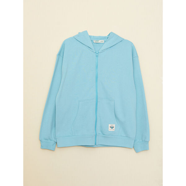 Kapüşonlu Basic Uzun Kollu Organik Pamuklu Kız Çocuk Fermuarlı Sweatshirt Kapüşonlu Basic Uzun Kollu Organik Pamuklu Kız Çocuk Fermuarlı Sweatshirt