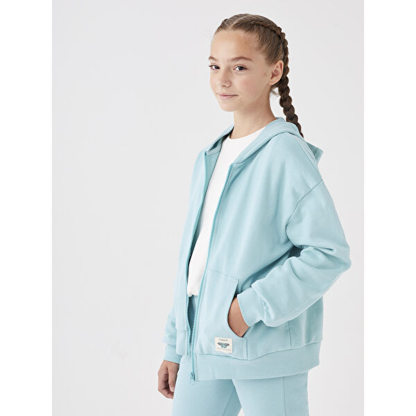 Kapüşonlu Basic Uzun Kollu Organik Pamuklu Kız Çocuk Fermuarlı Sweatshirt Kapüşonlu Basic Uzun Kollu Organik Pamuklu Kız Çocuk Fermuarlı Sweatshirt