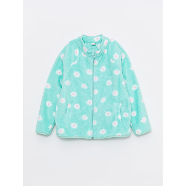 Dik Yaka Desenli Uzun Kollu Pelüş Kız Çocuk Fermuarlı Sweatshirt Dik Yaka Desenli Uzun Kollu Pelüş Kız Çocuk Fermuarlı Sweatshirt
