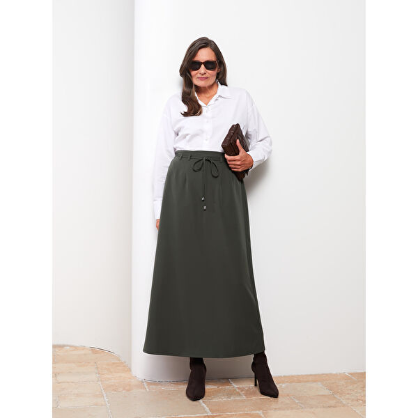 Beli Lastikli Düz A Kesim Gabardin Kadın Etek