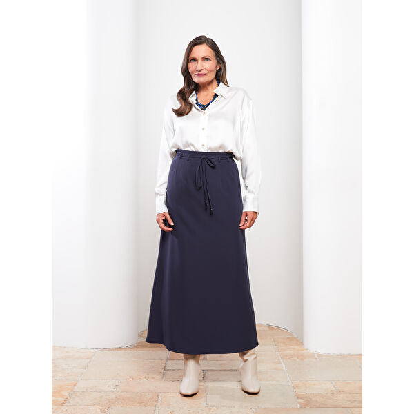 Beli Lastikli Düz A Kesim Gabardin Kadın Etek