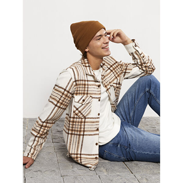 Regular Fit Uzun Kollu Ekose Gabardin Erkek Gömlek Ceket