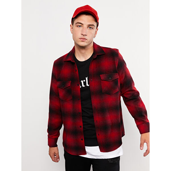 Regular Fit Uzun Kollu Ekose Gabardin Erkek Gömlek