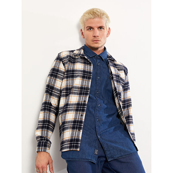 Regular Fit Uzun Kollu Ekose Gabardin Erkek Gömlek