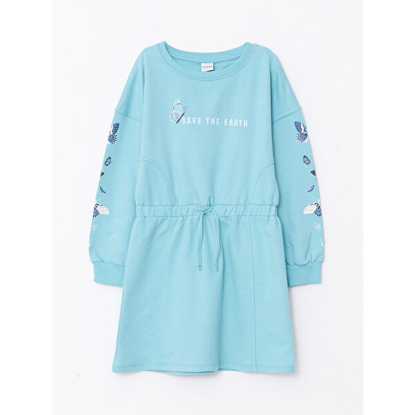 Bisiklet Yaka Baskılı Uzun Kollu Organik Pamuklu Kız Çocuk Elbise Bisiklet Yaka Baskılı Uzun Kollu Organik Pamuklu Kız Çocuk Elbise