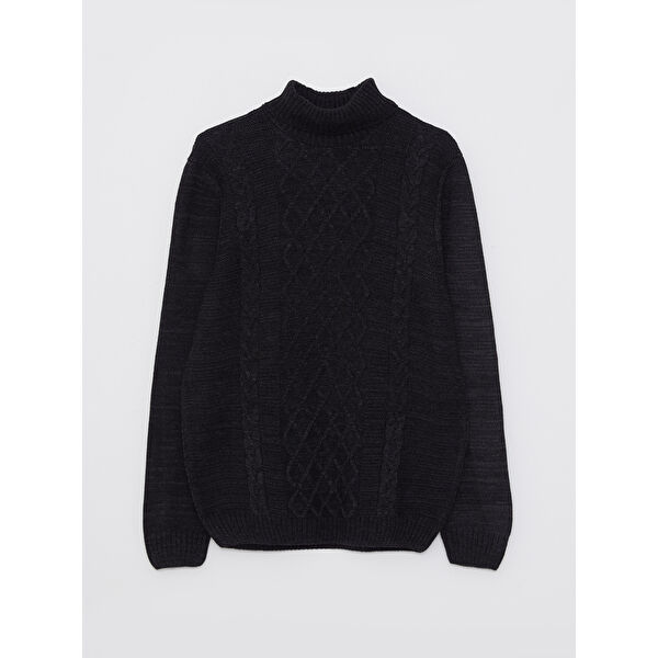 Balıkçı Yaka Uzun Kollu Kendinden Desenli Erkek Triko Kazak Balıkçı Yaka Uzun Kollu Kendinden Desenli Erkek Triko Kazak