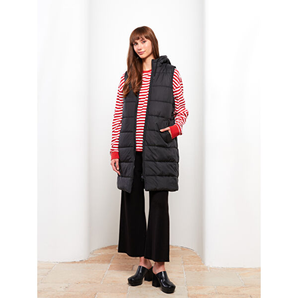 Kapüşonlu Düz Kadın Şişme Yelek