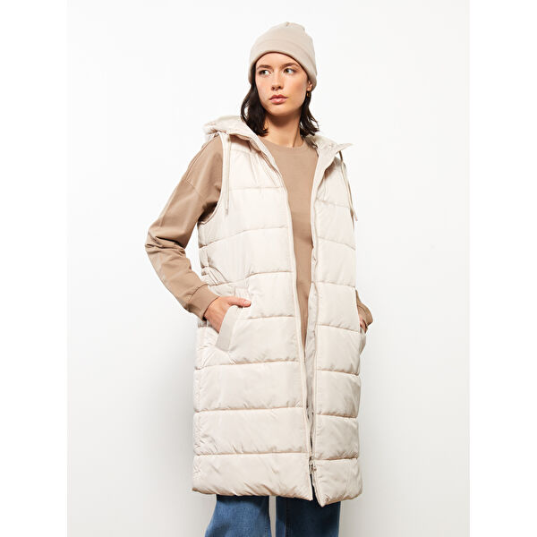 Kapüşonlu Düz Kadın Şişme Yelek