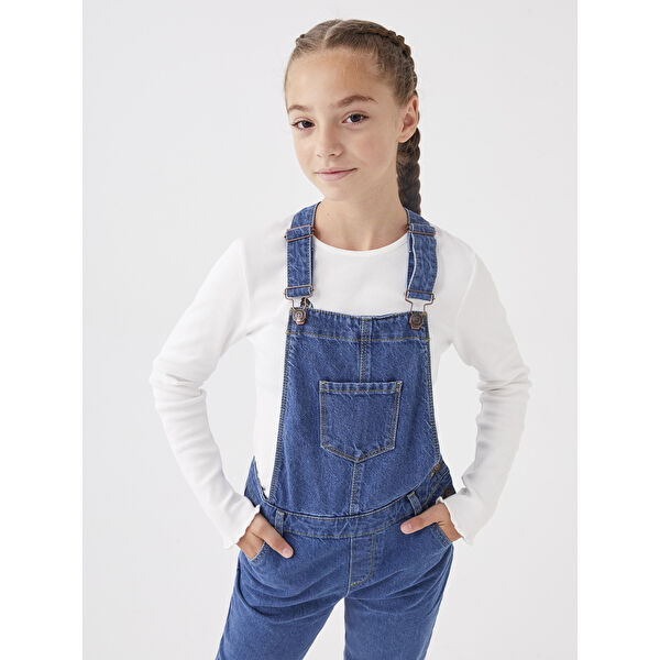 Kare Yaka Basic Askılı Kız Çocuk Jean Salopet Kare Yaka Basic Askılı Kız Çocuk Jean Salopet