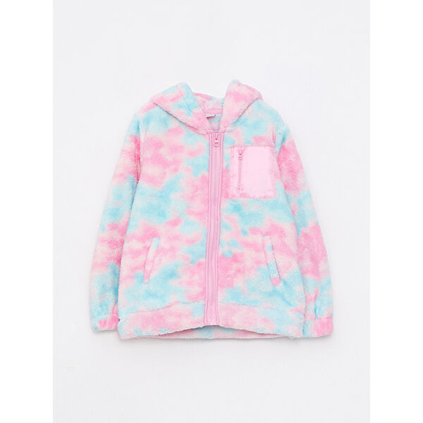 Kapüşonlu Batik Desenli Uzun Kollu Pelüş Kız Çocuk Fermuarlı Sweatshirt Kapüşonlu Batik Desenli Uzun Kollu Pelüş Kız Çocuk Fermuarlı Sweatshirt