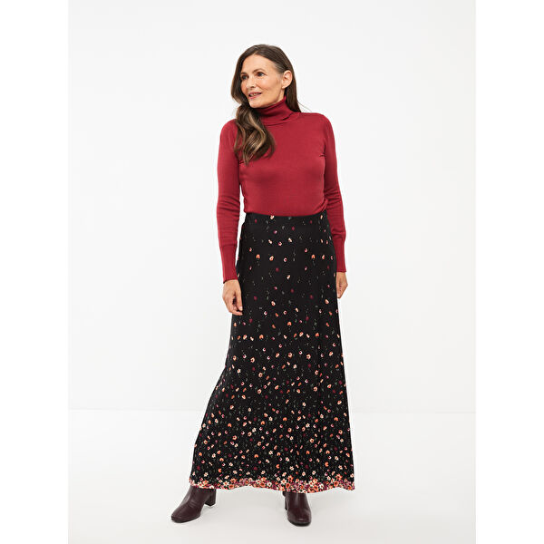 Beli Lastikli Desenli A Kesim Kadın Etek