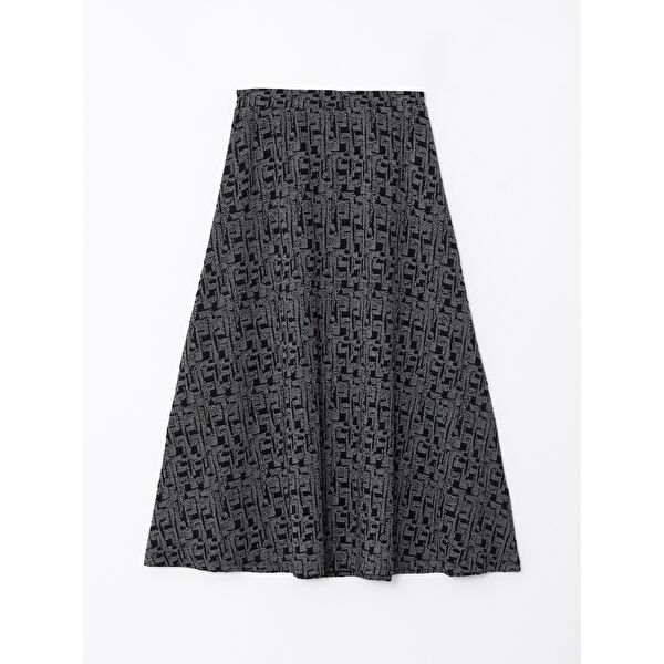 Beli Lastikli Desenli Ponte Kadın Kloş Etek