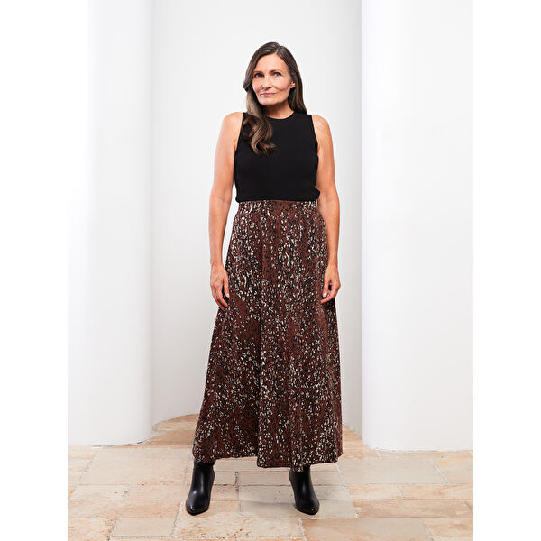 Beli Lastikli Desenli Ponte Kadın Kloş Etek