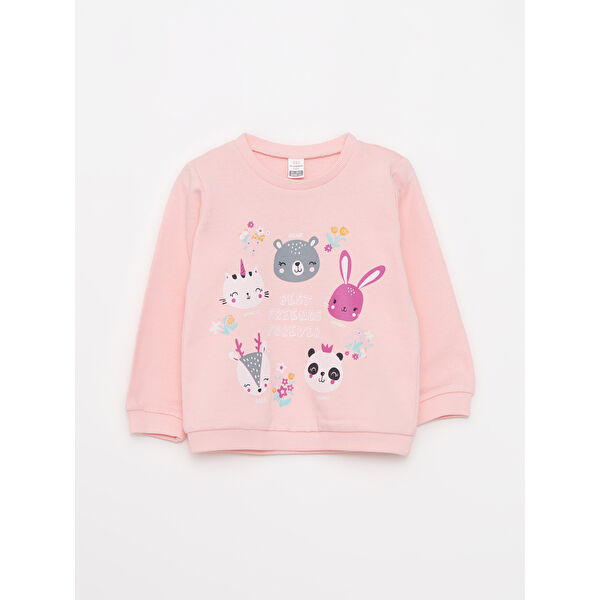 Bisiklet Yaka Uzun Kollu Nostaljik Maymun Baskılı Kız Bebek Sweatshirt