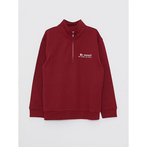 Dik Yaka Baskılı Uzun Kollu Erkek Çocuk Sweatshirt