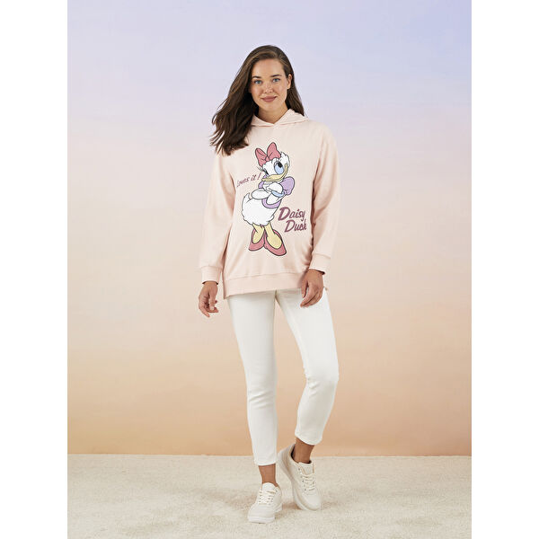 Kapüşonlu Daisy Duck Baskılı Uzun Kollu Hamile Sweatshirt Kapüşonlu Daisy Duck Baskılı Uzun Kollu Hamile Sweatshirt