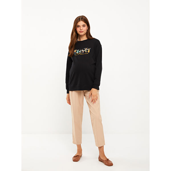 Bisiklet Yaka Mickey Mouse Baskılı Uzun Kollu Hamile Sweatshirt Bisiklet Yaka Mickey Mouse Baskılı Uzun Kollu Hamile Sweatshirt