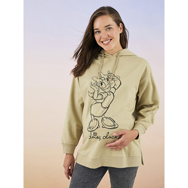 Kapüşonlu Daisy Duck Baskılı Uzun Kollu Hamile Sweatshirt Kapüşonlu Daisy Duck Baskılı Uzun Kollu Hamile Sweatshirt