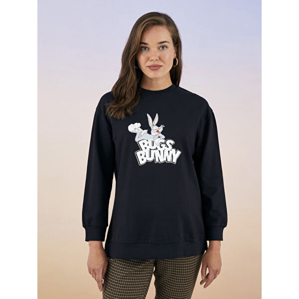 Bisiklet Yaka Bugs Bunny Baskılı Uzun Kollu Pamuklu Hamile Sweatshirt Bisiklet Yaka Bugs Bunny Baskılı Uzun Kollu Pamuklu Hamile Sweatshirt