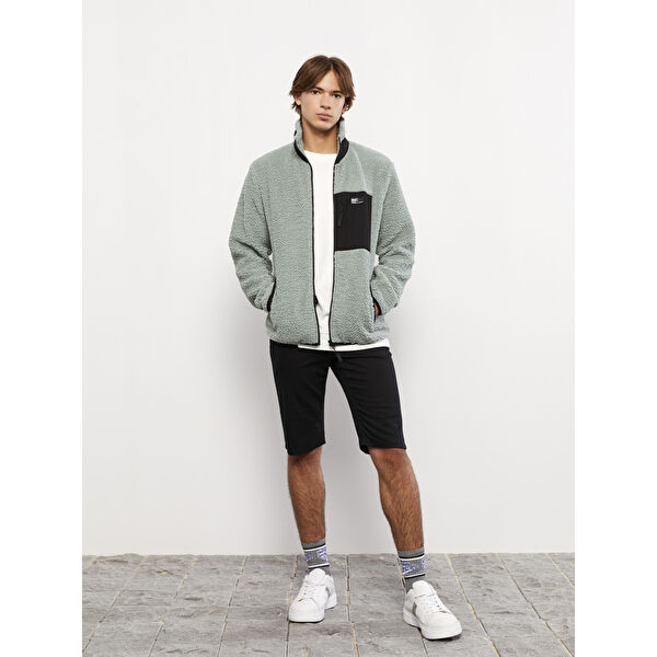 Standart Kalıp Dik Yaka Pelüş Erkek Mont