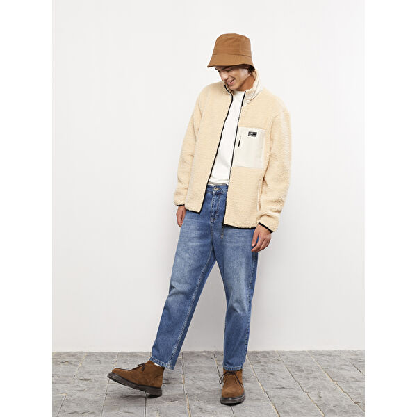 Standart Kalıp Dik Yaka Pelüş Erkek Mont