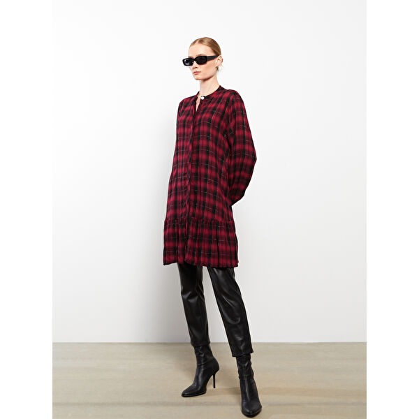 Hakim Yaka Ekose Uzun Kollu Kadın Tunik