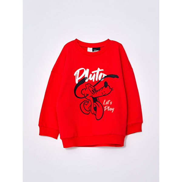 Bisiklet Yaka Uzun Kollu Pluto Baskılı Erkek Bebek Sweatshirt