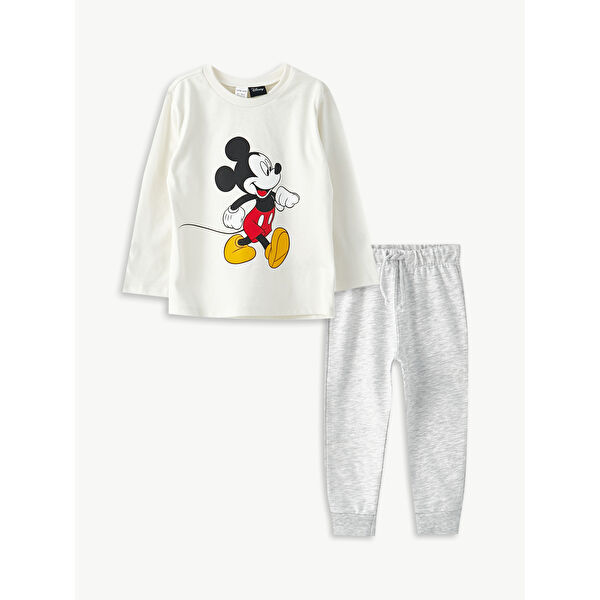 Bisiklet Yaka Uzun Kollu Mickey Mouse Baskılı Erkek Bebek Tişört ve Pantolon 2'li Takım Bisiklet Yaka Uzun Kollu Mickey Mouse Baskılı Erkek Bebek Tişört ve Pantolon 2'li Takım