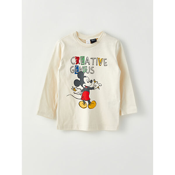 Bisiklet Yaka Uzun Kollu Mickey Mouse Baskılı Erkek Bebek Tişört Bisiklet Yaka Uzun Kollu Mickey Mouse Baskılı Erkek Bebek Tişört