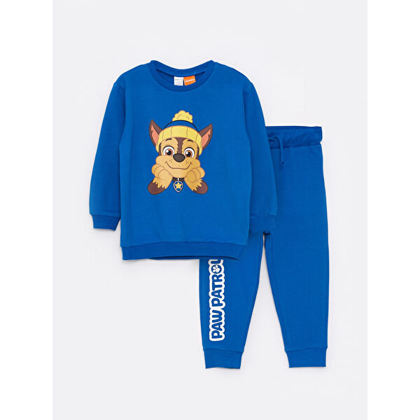 Bisiklet Yaka Uzun Kollu Paw Patrol Baskılı Erkek Bebek Sweatshirt ve Pantolon 2'li Takım