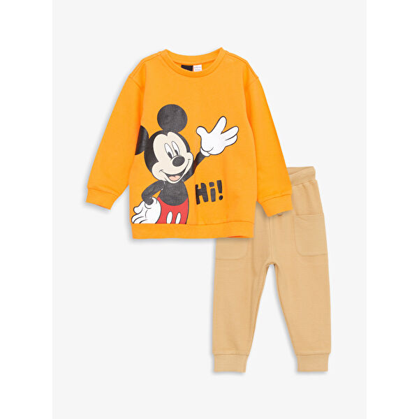 Bisiklet Yaka Uzun Kollu Mickey Mouse Baskılı Erkek Bebek Sweatshirt ve Pantolon 2'li Takım Bisiklet Yaka Uzun Kollu Mickey Mouse Baskılı Erkek Bebek Sweatshirt ve Pantolon 2'li Takım