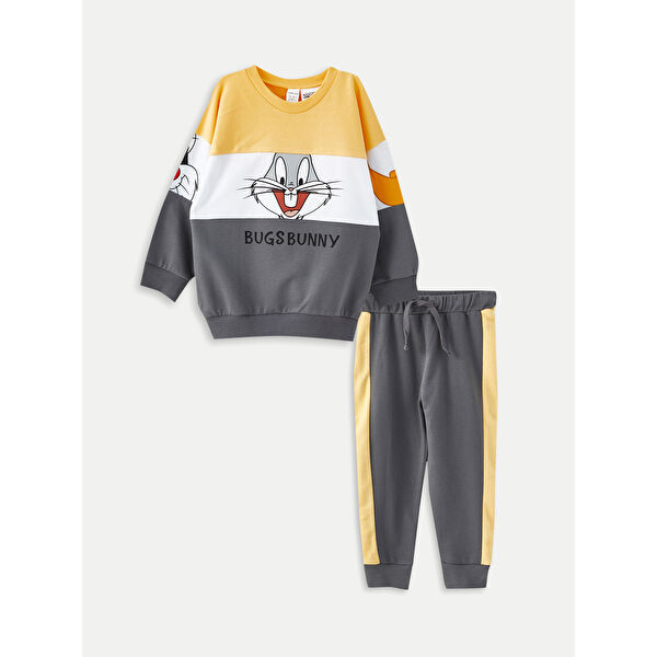 Bisiklet Yaka Uzun Kollu Looney Tunes Baskılı Erkek Bebek Sweatshirt ve Pantolon 2'li Takım Bisiklet Yaka Uzun Kollu Looney Tunes Baskılı Erkek Bebek Sweatshirt ve Pantolon 2'li Takım