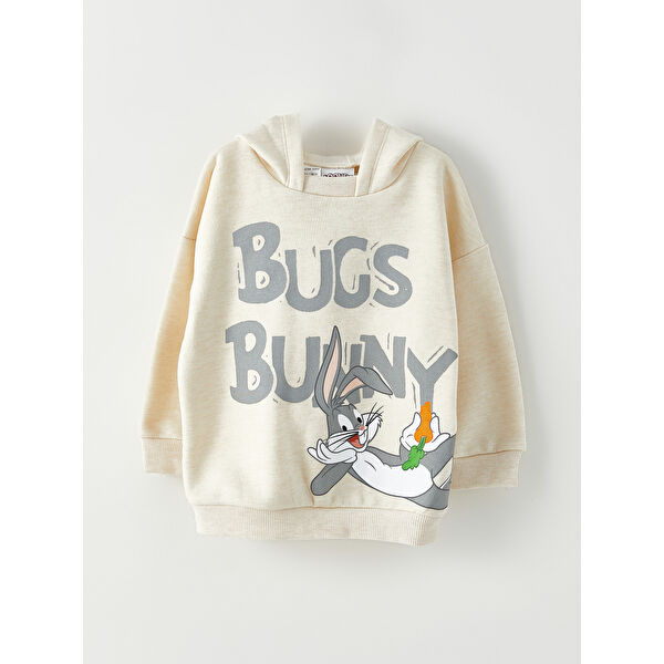 Kapüşonlu Uzun Kollu Bugs Bunny Baskılı Erkek Bebek Sweatshirt Kapüşonlu Uzun Kollu Bugs Bunny Baskılı Erkek Bebek Sweatshirt
