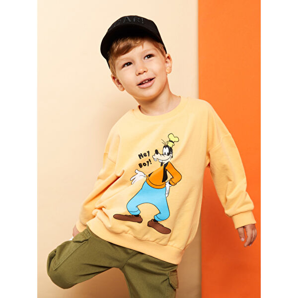 Bisiklet Yaka Uzun Kollu Goofy Baskılı Erkek Bebek Sweatshirt