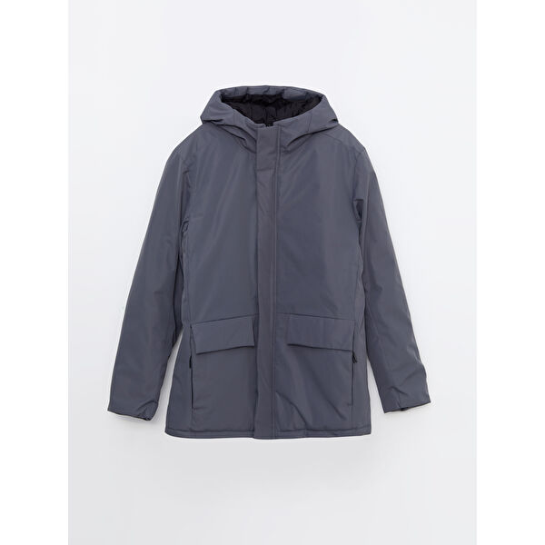 Standart Kalıp Kapüşonlu Erkek Mont