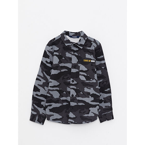 Kamuflaj Desenli Uzun Kollu Gabardin Erkek Çocuk Gömlek