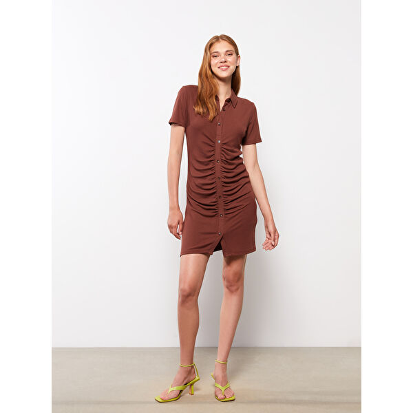 Polo Yaka Düz Kısa Kollu Kadın Elbise