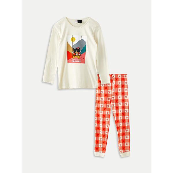 Bisiklet Yaka Minnie ve Mickey Mouse Baskılı Uzun Kollu Kız Çocuk Pijama Takımı Bisiklet Yaka Minnie ve Mickey Mouse Baskılı Uzun Kollu Kız Çocuk Pijama Takımı