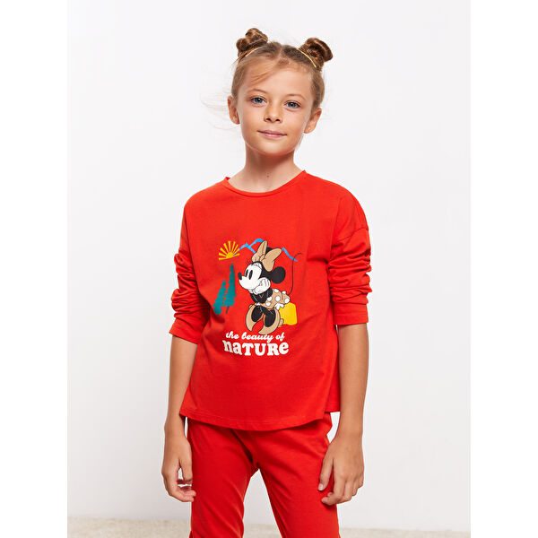 Bisiklet Yaka Minnie Mouse Baskılı Uzun Kollu Kız Çocuk Pijama Takımı Bisiklet Yaka Minnie Mouse Baskılı Uzun Kollu Kız Çocuk Pijama Takımı
