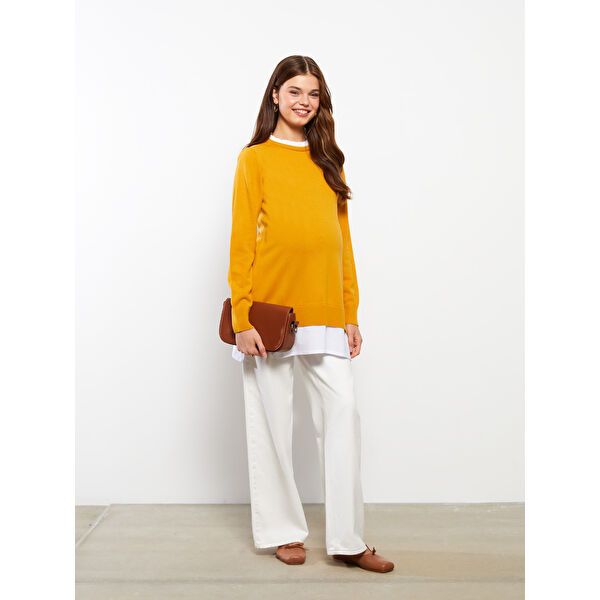 Bisiklet Yaka Düz Uzun Kollu Hamile Tunik