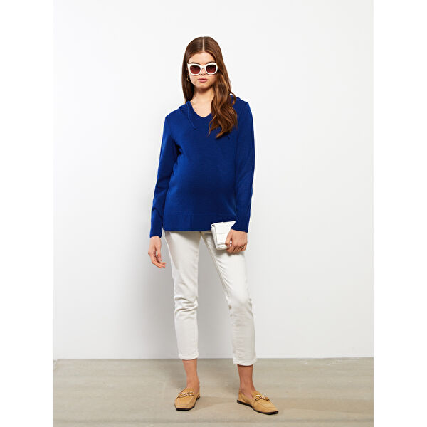 Kapüşonlu Düz Uzun Kollu Hamile Kazak Kapüşonlu Düz Uzun Kollu Hamile Kazak