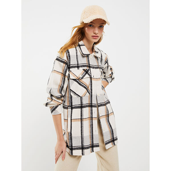 Ekose Uzun Kollu Flanel Kadın Gömlek Ceket