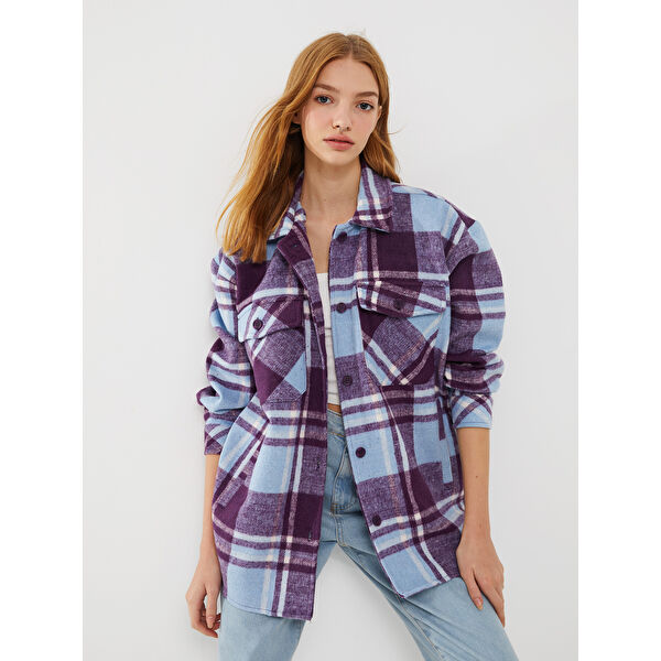 Ekose Uzun Kollu Flanel Kadın Gömlek Ceket