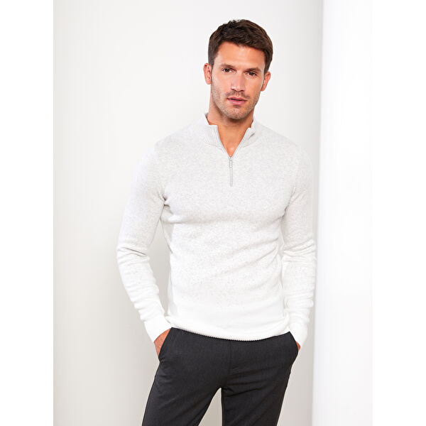 Fermuarlı Dik Yaka Uzun Kollu Erkek Triko Kazak