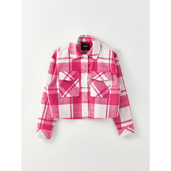 Önden Düğme Kapamalı Ekose Uzun Kollu Gabardin Kadın Gömlek Ceket